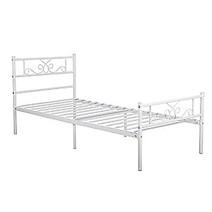 Weehom Kids Student Single Metal Bed Frame Twin Size with Unique Flower Design Sturdy Metal Frame Premium Steel Slat Support Platform Bed for Guest Room No Boxspring Need White