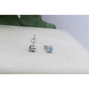 Dazzlingrock Collection 3.50mm Center Round Aquamarine & White Diamond Halo Style Stud Earrings for Women in 14K Solid White Gold in Screw Back