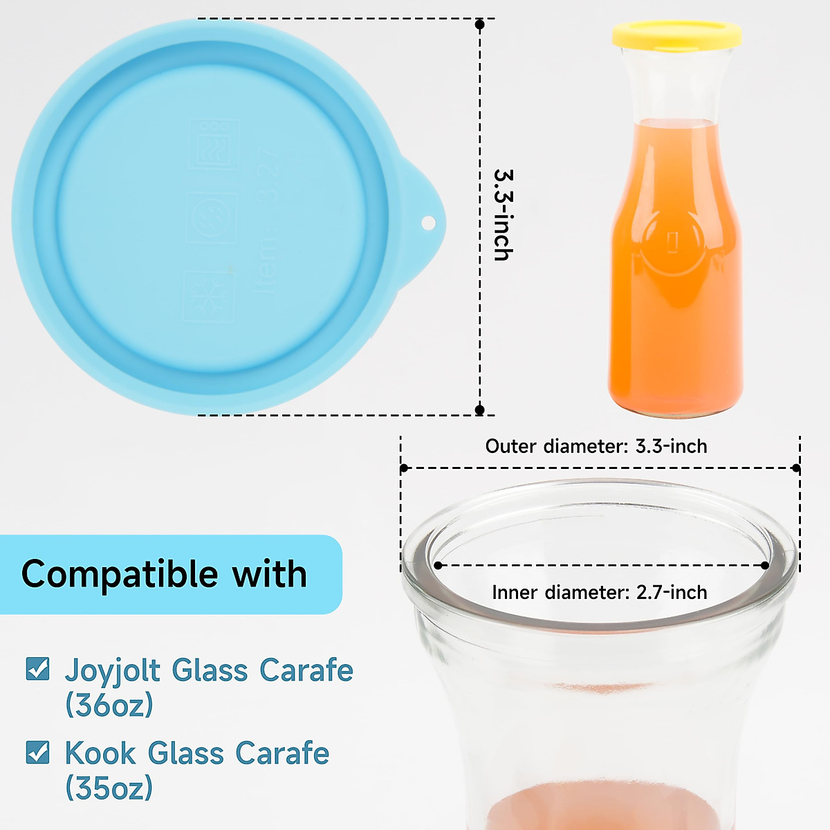 3.3-inch Silicone Lids Only Compatible with Netany, Joyjolt and Kook Glass Pitcher, Drink Dispenser Lids for Party & Tea & Juice, Glass Carafe Lids Replacement, Reusable Water Pitcher Lid, 4 Pack
