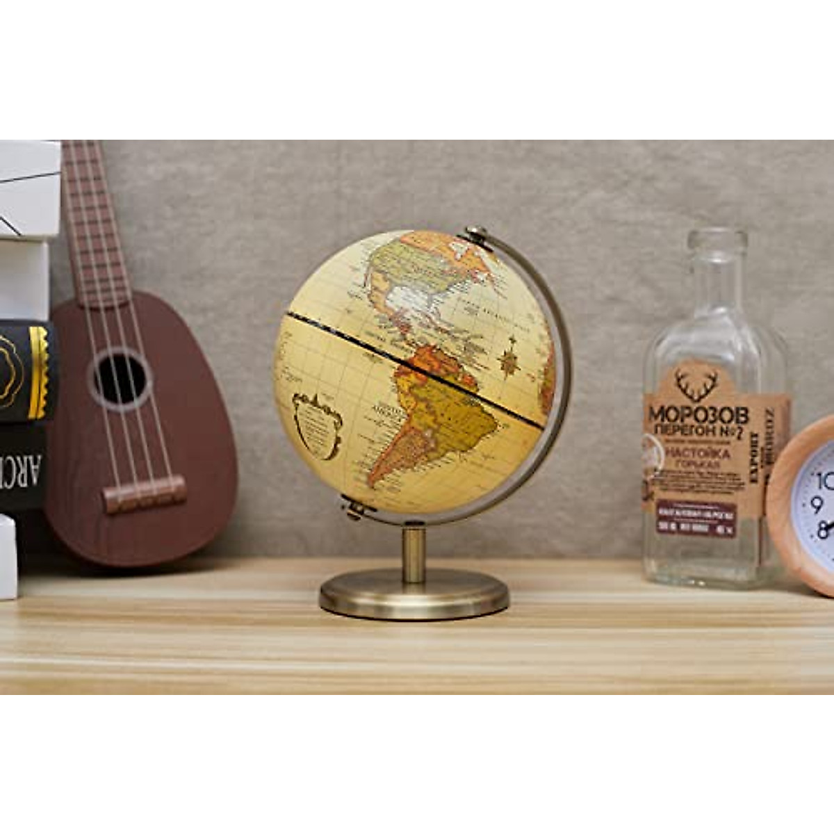Annova Antique Globe Dia 5.5-inch / 14CM - Educational/Geographic/Modern Desktop Decoration - Stainless Steel Arc and Base - for School, Home, and Office (Antique 5.5“)