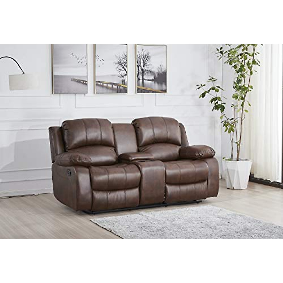 Betsy Furniture 2PC Bonded Leather Recliner Set Living Room Set, Sofa, Loveseat 8018 (Brown, Living Room Set 3+2)
