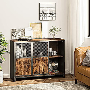 Bestier Bar Cabinets for Liquor and Glasses,Wine Cabinet Coffee Bar for Home with Wine Storage Farmhouse Kitchen Sideboard Buffet Cabinet for Dining Room Living Room Basement Rustic Brown