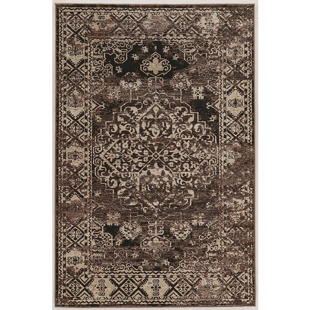 Linon Vintage Nain Beige & Brown Machine Made Polyester 5 X 7.6 Area Rug