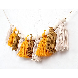 Boho Tassel Garland - 1st Birthday High Chair Banner, Boho Sun Banner, Wall Decoration for Dorm, Boho Garland with Wood Beaad, Yarn Garland, Wall Hanging for Girls Room, Nursery Baby Shower Classroom