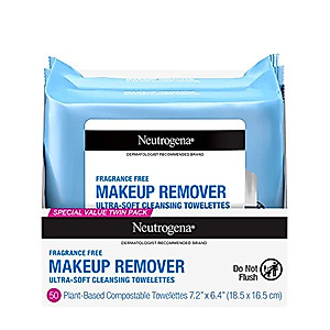 Neutrogena Makeup Remover Cleansing Face Wipes, Daily Cleansing Facial Towelettes to Remove Waterproof Makeup and Mascara, Alcohol-Free, Value Twin Pack, 25 Count, 2 Pack