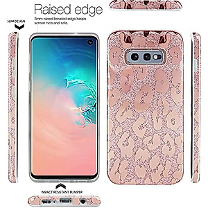 J.west Galaxy S10E Case 5.8-inch, Luxury Saprkle Bling Glitter Leopard Print Design Soft Metallic Slim Protective Phone Cases for Women Girls TPU Silicone Cover Case for Samsung S10e Rose Gold