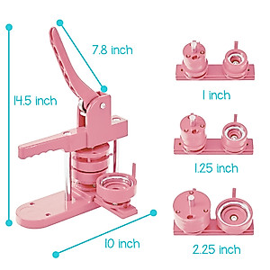 Ganggend Button Maker Machine Multiple Sizes, 1''+1.25''+2.25'' Button Badge Maker Machine Pin Button Press Maker with Button Parts Circle Cutter Accessories(Pink)