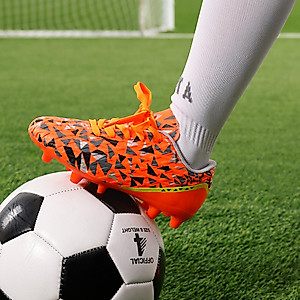 DREAM PAIRS Boys Girls Soccer Cleats Youth Firm Groud Athletic Outdoor Trainning Football Shoes for Little/Big Kid,Size 11 Little Kid,Orange/Dark/Grey/Yellow,HZ19003K