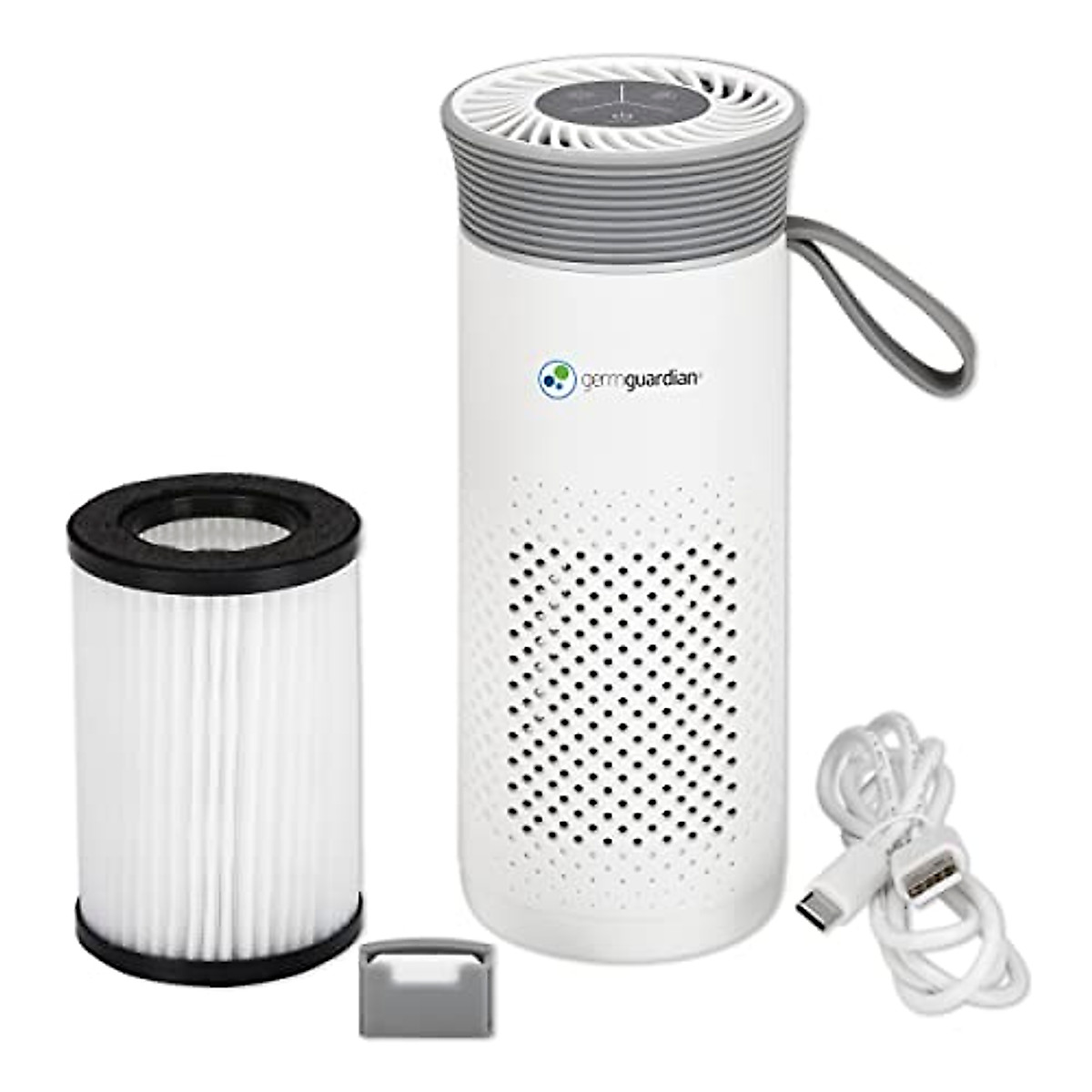 GermGuardian Portable Allergen Air Purifier for Small Spaces with USB Cable, Captures Dust, Pollens, Mold Spores, UV-C Light Helps Reduce Germs, 7” White, AC085