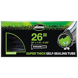 Slime 30081 Bike Inner Tube with Slime Puncture Sealant, Super Thick, Extra Strong, Self Sealing, Prevent and Repair, Schrader Valve, 26" x 1.75-2.125"