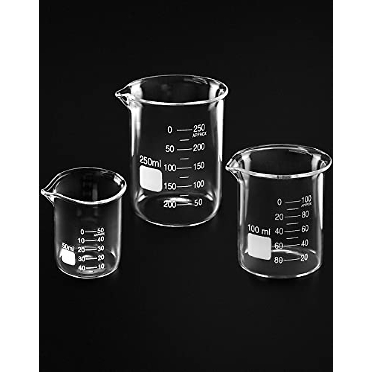 QWORK Glass Measuring Beaker Set, 3 Pcs (50ml 100ml 250ml), Graduated Measuring Low Form Glass Beaker