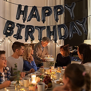Happy Birthday Balloon Banner Party 16 Inch 3D Aluminum Foil Inflatable Letter kit set Banner Balloons Birthday Party Decorations Supplies Party (Black)