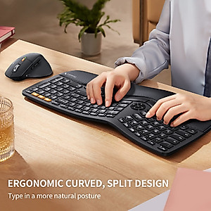 ProtoArc Ergonomic Wireless Keyboard Mouse, EKM01 Ergo Bluetooth Keyboard and Mouse Combo, Split Design, Palm Rest, Multi-Device, Rechargeable, Windows/Mac/Android (Black)