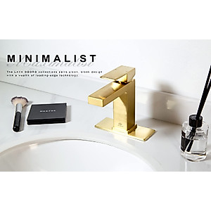 Brushed Gold Bathroom Faucet Single Hole, Lava Odoro Modern Brushed Brass Bathroom Sink Faucet Single Handle Vanity Faucet with Drain Assembly, Deck Plate Included, BF307-SG