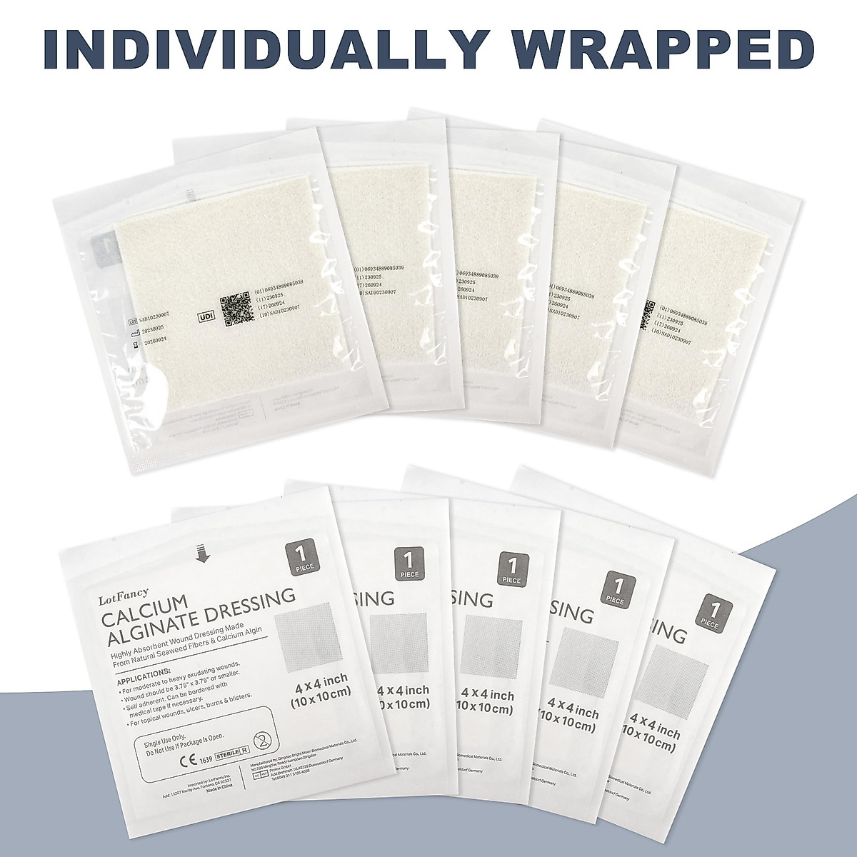 LotFancy Calcium Alginate Wound Dressing Pads, 4"x 4" Patches, 10 Pack, Non-Stick Padding, Highly Absorbent Dressing, Soft Comfortable Medical Wound Dressing for Skin Healing Support