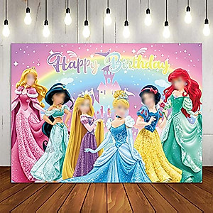 Princess Birthday Backdrop Princess Theme Photography Background Girls Party Supplies Princess Baby Shower Decorations Cake Table Banner Kids Photo Booth Props 7x5FT