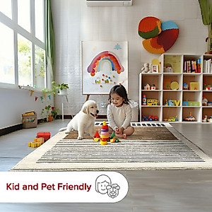 nuLOOM Fringed Performance Indoor Area Rug, Power Loomed, Easy Clean, Durable, Non-Shed, 5' x 8', Keeva Beige