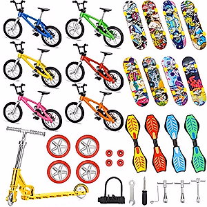34 Pieces Mini Finger Toys Set Finger Skateboards Finger Bikes Scooter Tiny Swing Board Fingertip Movement Party Favors Replacement Wheels and Tools for Finger Training, Assorted Color