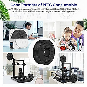 JAYO PETG 3D Printer Filament, 1.75mm PETG Filament 2KG Spool, Consumable Dimensional Accuracy +/-0.02mm, Printing Material fit for FDM 3D Printers, PETG Black+Black