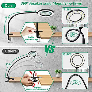 HITTI 10X Large Lens Magnifying Glass with Light and Clamp, 3 Color Modes Stepless Dimmable Lighted Magnifying Lamp, Flexible Gooseneck LED Magnifier with Light for Craft Hobby Painting Close Work