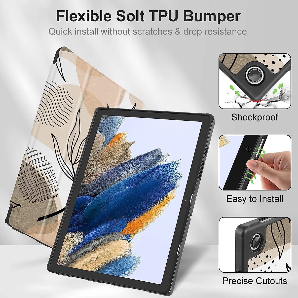 Mektron Samsung Galaxy Tab A8 Case 10.5'' 2022 Release Model (SM-X200/X205/X207),Multi-Angle Viewing Soft TPU Back Cover with Auto Wake/Sleep for Galaxy Tab A8 10.5 inch Tablet,Abstract Leave