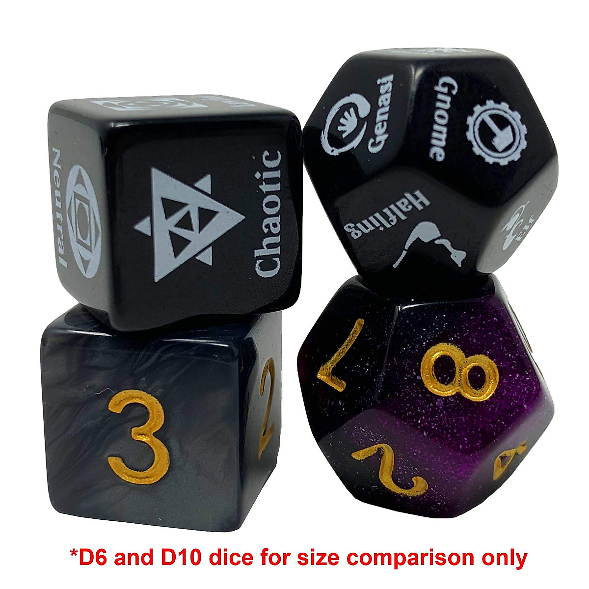 Citadel Black Character Randomizer Dice Set - Randomize Class, Race, & Alignment for Characters or NPCs, Made for Dungeons and Dragons 5th Edition & Other Tabletop Role-Playing Games