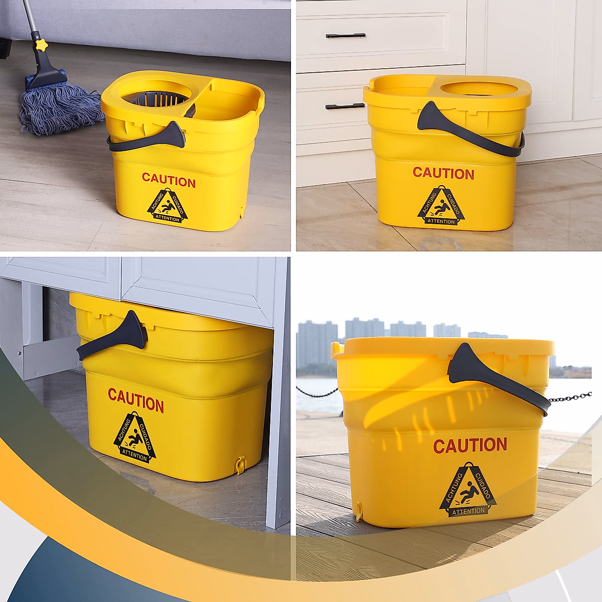 Yocada Commercial Mop Bucket with Wringer Portable Collapsible Plastic Mop Bucket and Looped-End String Wet Mop Heavy Duty Cotton Mop Set Kit