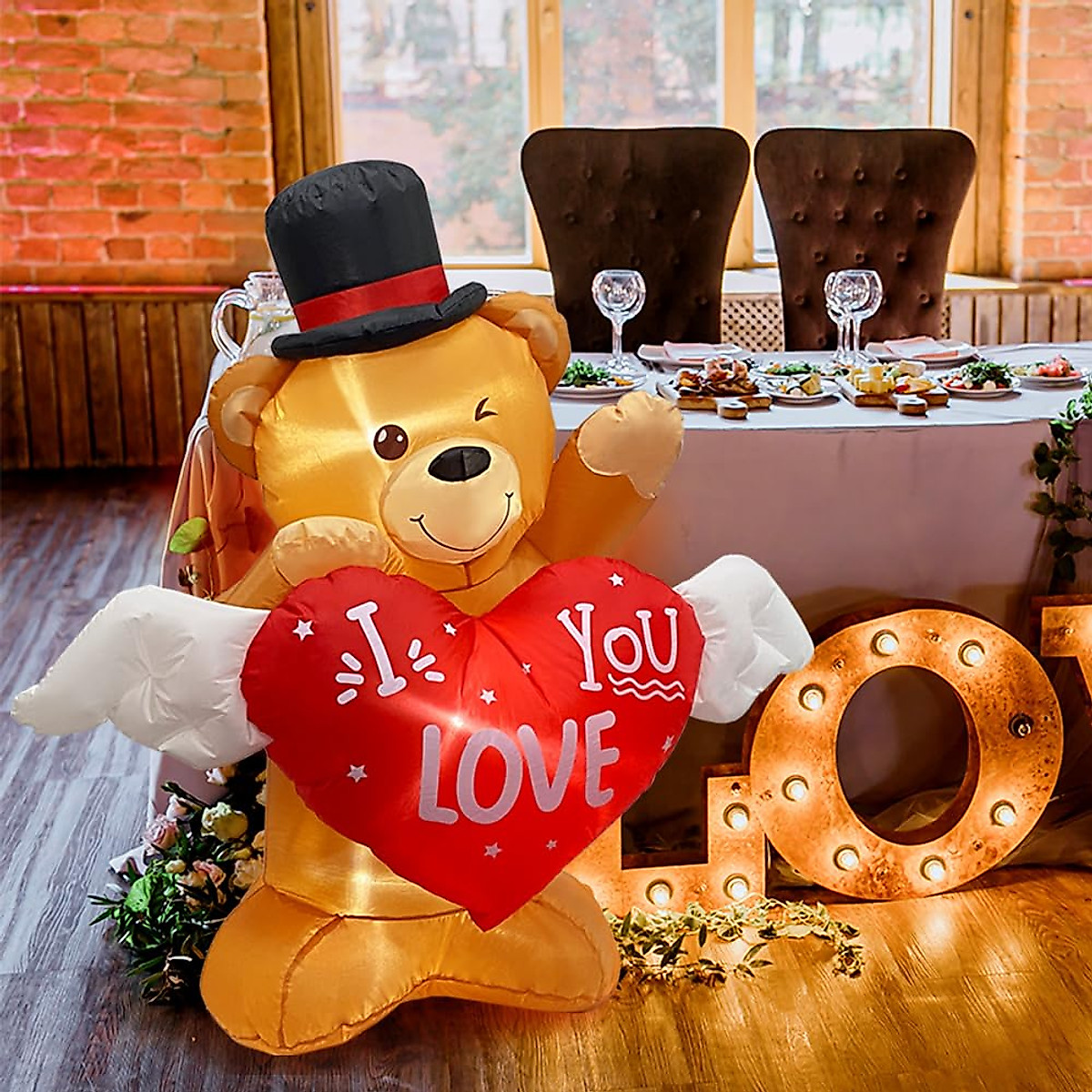 AerWo 4 FT Valentines Day Inflatable Bear with Love Heart, Lighted Valentines Inflatables Teddy Bear Blow Up Yard Outdoor Garden Home Party Wedding Decor, Romantic Sweet Valentines Gift