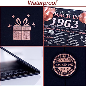 Trgowaul 60th Birthday Decorations Gifts for Women Black Rose Gold Back in 1963 Poster, Born in 1963 60th Anniversary Decorations, Funny Birthday Gifts Ideas for Turning 60 Years Old Certificate Decor
