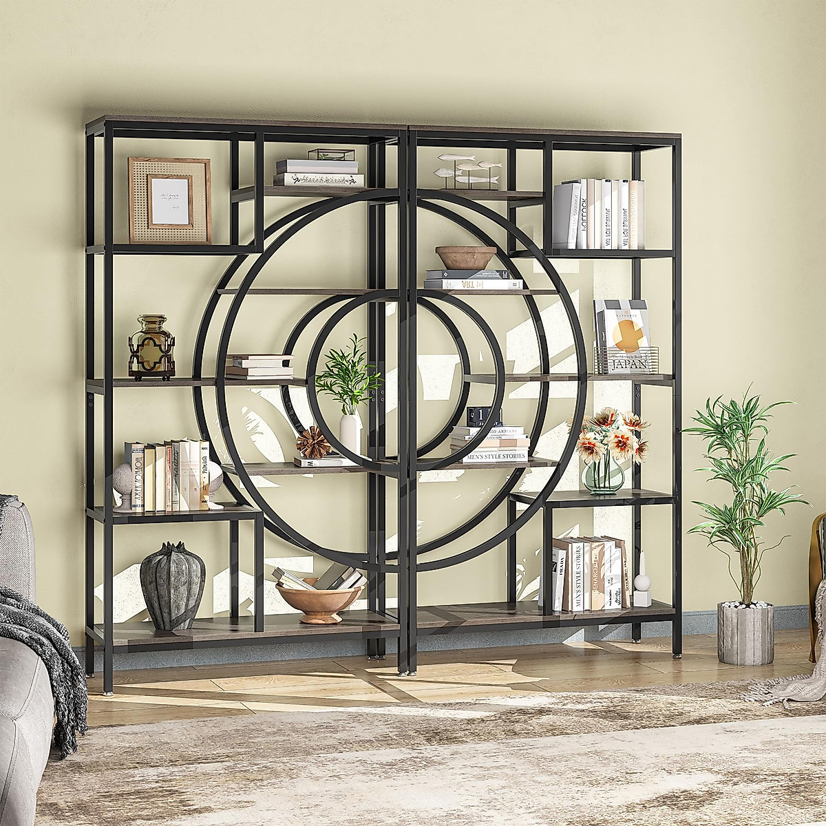 Tribesigns 71 in Geometric Bookcase Set, Industrial 8-Tiers Bookshelves, Tall Etagere Bookcase with Metal Frame, Freestanding Open Storage Shelving Units for Home Office, Living Room