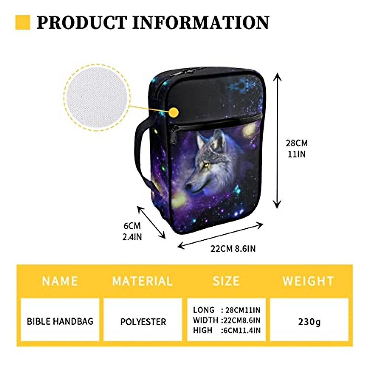 Jiueut Galaxy Wolf Bible Cover for Men Large Size Bible Case Scripture Carrying Book Case Boys Study Bible Case Bible Holder with Handle and Zippered Pocket