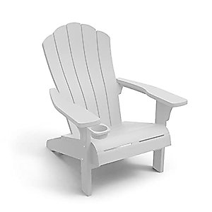 Outdoor Patio Garden Deck Furniture Resin Adirondack Chair with Built-in Cup Holder (White)