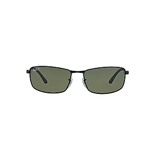 Ray-Ban Men's RB3498 Rectangular Sunglasses, Black/Polarized Green, 61 mm