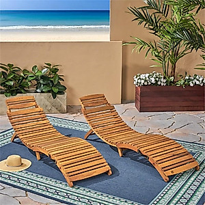 Christopher Knight Home Lahaina Wood Outdoor Chaise Lounge Set, 2-Pcs Set, Natural Yellow