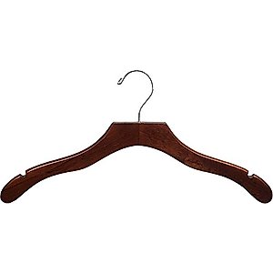 The Great American Hanger Company Wavy Wood Top Hanger, Box of 100 Space Saving 17 Inch Wooden Hangers w/Walnut Finish & Chrome Swivel Hook & Notches for Shirt Jacket or Dress
