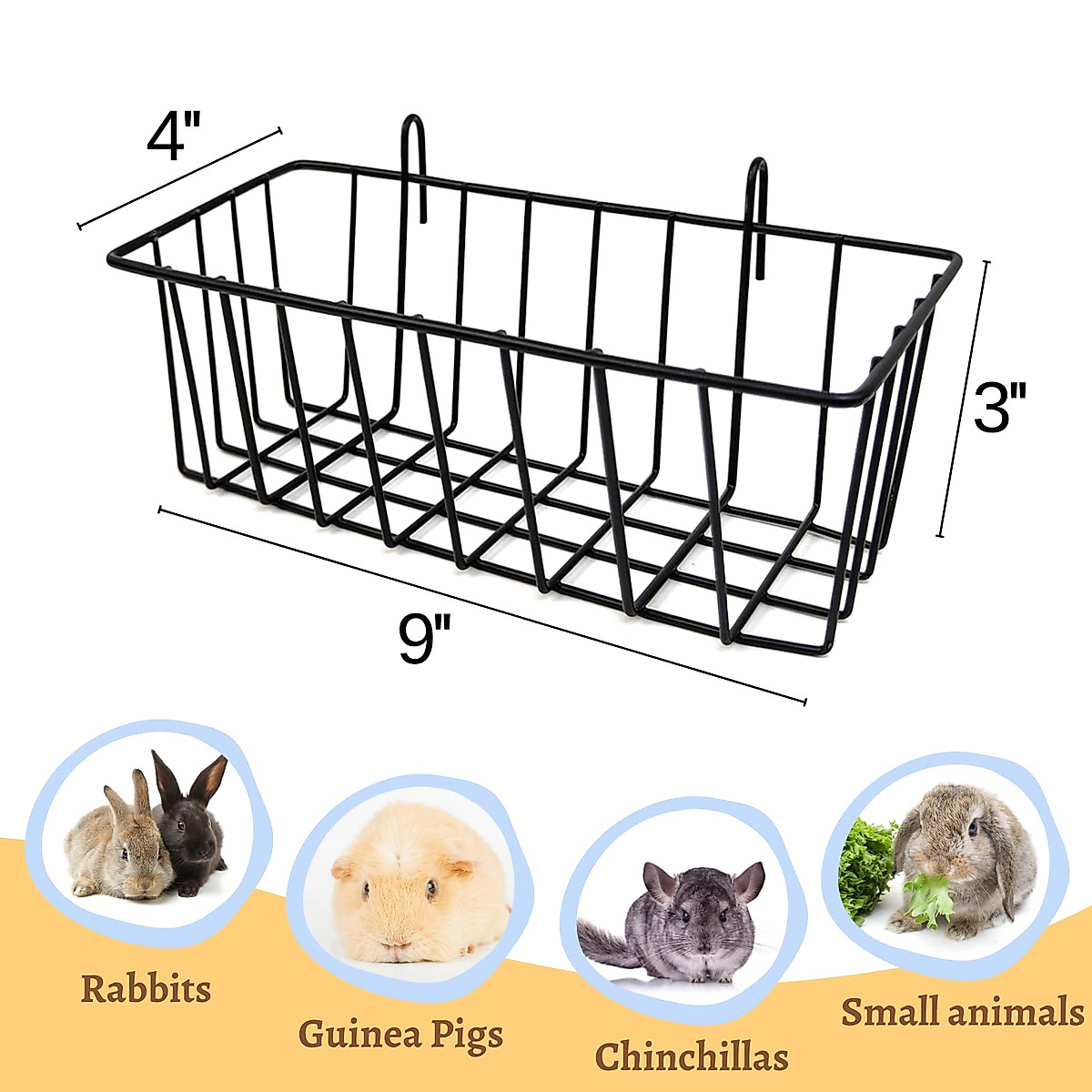 TiereCare Rabbit Hay Feeder - 2Pcs Metal Rack Hay Holder for Guinea Pig Small Animals Grass Rack for Bunny Chinchilla Cage Reduce Mess 9x4x3 Inch