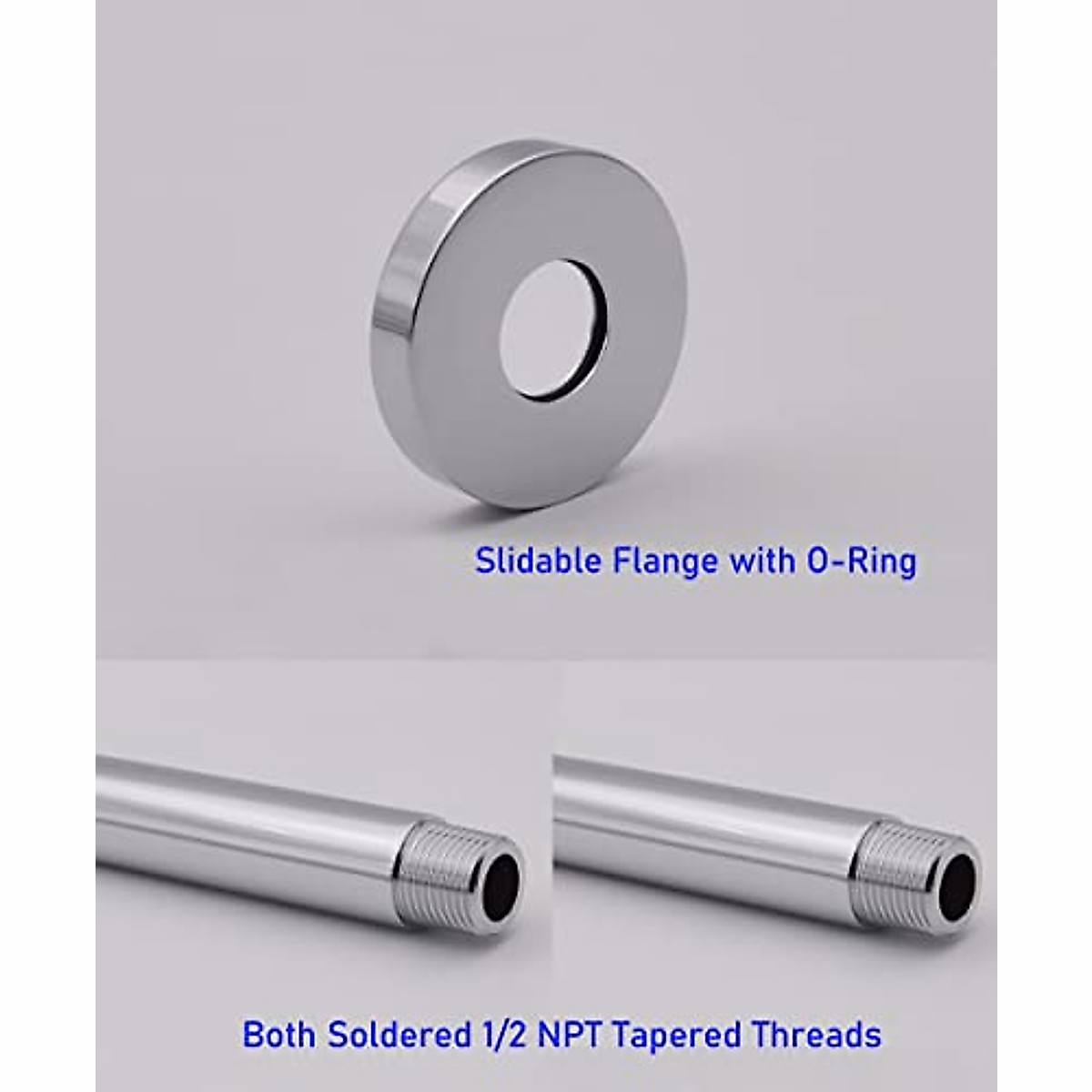 Aquaiaw Shower Arm and Wall Supply Elbow Bundle, 12 inch Ceiling Mount Shower Arm with Anti-Scratch Flange, Wall Union with Handheld Shower Head Holder, Both Solid Brass, Both Polished Chrome