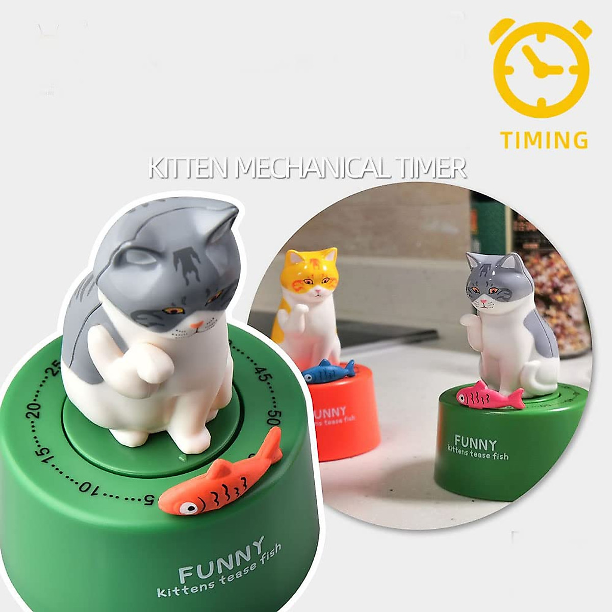 Golandstar Funny Cat Mechanical Timer 60 Minutes Kitchen Gadget Cooking Clock Loud Alarm Counters Manual Timer for Study (Orange) 6.5cm x 9.4cm GRB685 GRB685