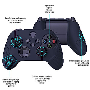 PlayVital Guardian Edition Midnight Blue Ergonomic Soft Anti-Slip Controller Silicone Case Cover, Rubber Protector Skins with Black Joystick Caps for Xbox Series S/X Controller