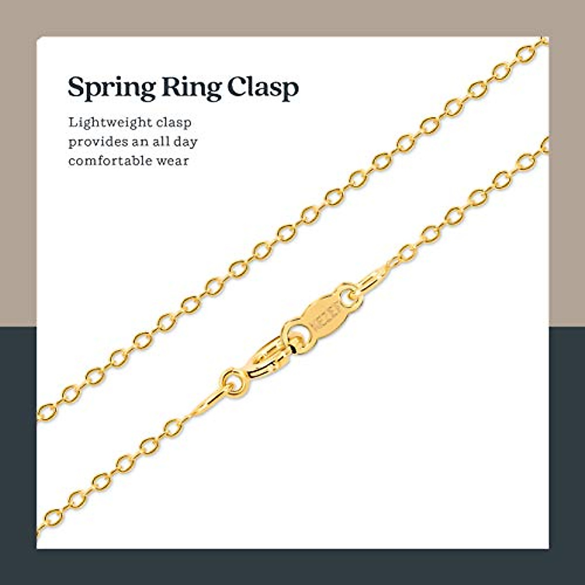 KEZEF 18Kt Gold Chain Necklace for Women, 1.3mm Silver Cable Chain, 16 Inch, with Spring-Ring Clasp, Italian Made