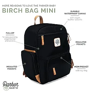 Parker Baby Diaper Backpack - Full Zip Diaper Bag with Insulated Pockets - Black
