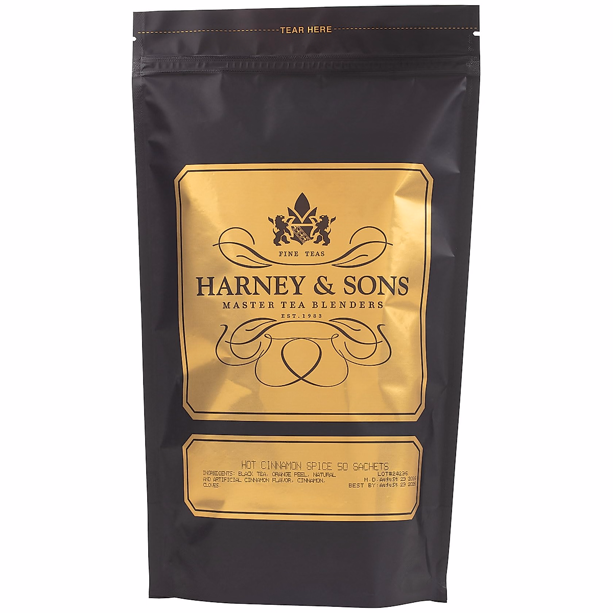 Harney and Sons Hot Cinnamon Spice, Bag of 50 Sachets, Black Tea w/ Orange Pieces and Cloves (Pack of 1) (Packaging may vary)
