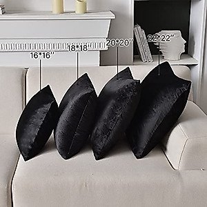 Krifey Throw Pillow Covers Velvet Decorative Square Pillowcase Soft Cushion Case for Couch Bedroom 18x18 Inch Black, Pack of 2