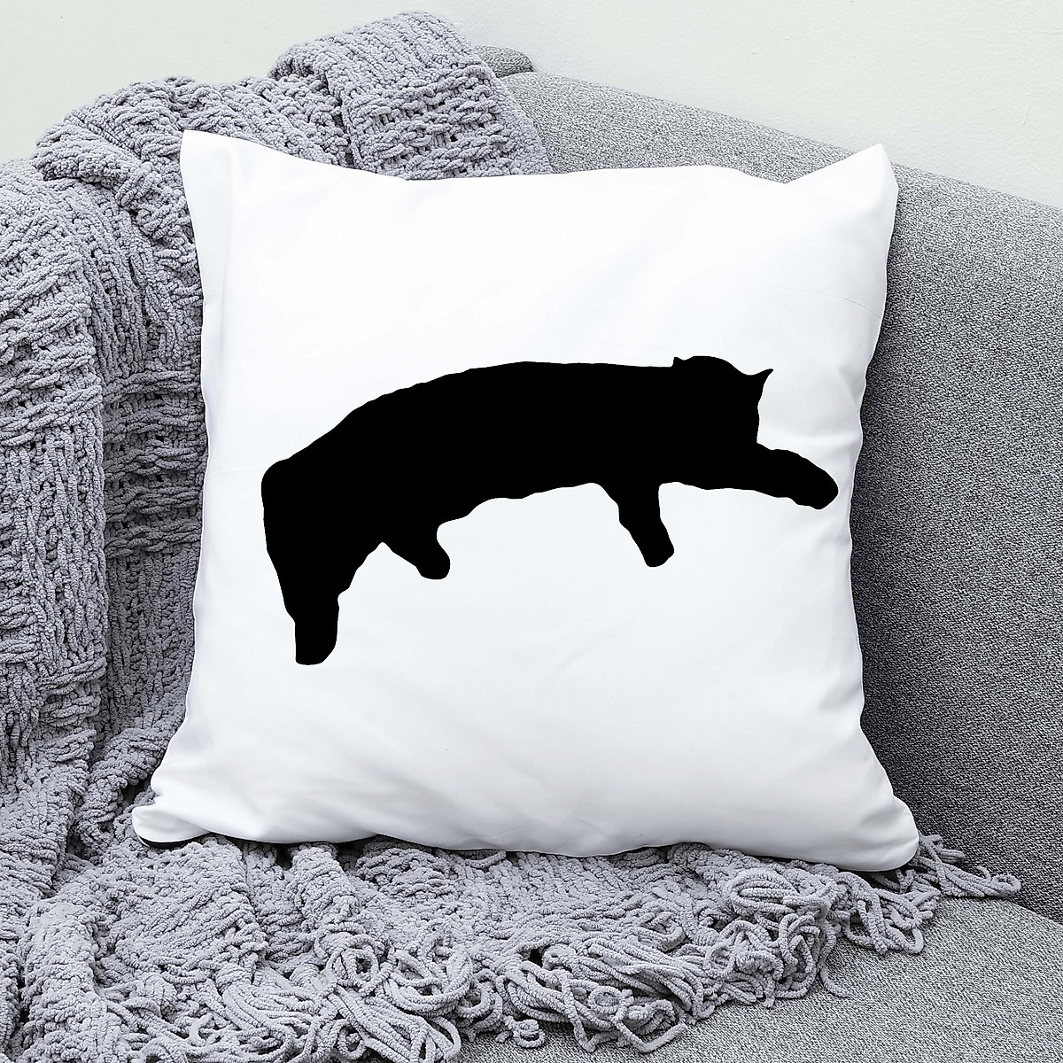 Decorbox Lazy Black Cat 18x18 Inch Throw Pillow Cover,Kitty Lover Minimalism Decorative Cushion Case,Home Room Bed Couch Spring Summer Fall Autumn Winter Halloween Christmas Decor Gift Soft Pillowcase