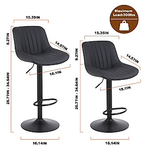 Youhauchair Bar Stools Set of 2, Swivel Counter Height Barstools with Back, Adjustable PU Leather Bar Chairs, Modern Armless Kitchen Island Stool, Black