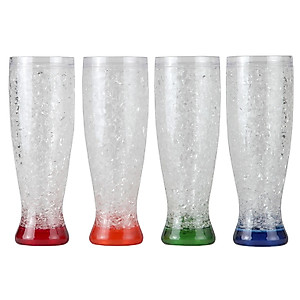 Lily's Home Freezer Beer Mugs, Double Wall, Insulated with Liquid Gel Plastic Freezable Glasses, 16 oz Glass for Freezer, Chiller Frosty Cup, Frozen Ice Freezy Mug, Freezer Cups. Pilsner. Set of 4