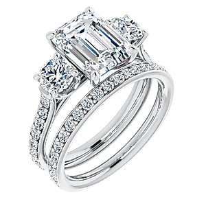 2 CT Emerald Cut Colorless Moissanite Engagement Ring Set Wedding Bridal Ring Set Solitaire 10k 14k 18k Rose/Yellow/White Gold Sterling Vintage Silver Promise Ring Anniversary Antique Gift(White Gold)