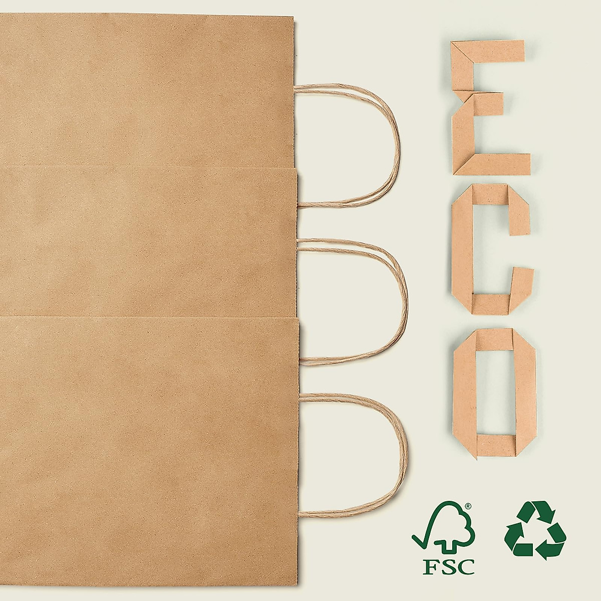 MESHA Shopping Bags 50Pcs 10x5x13'' Kraft Paper Bags with Handles Bulk Large Gift Bags Retail Bags Recycled Bags Birthday Wedding Party Favors Bags Brown