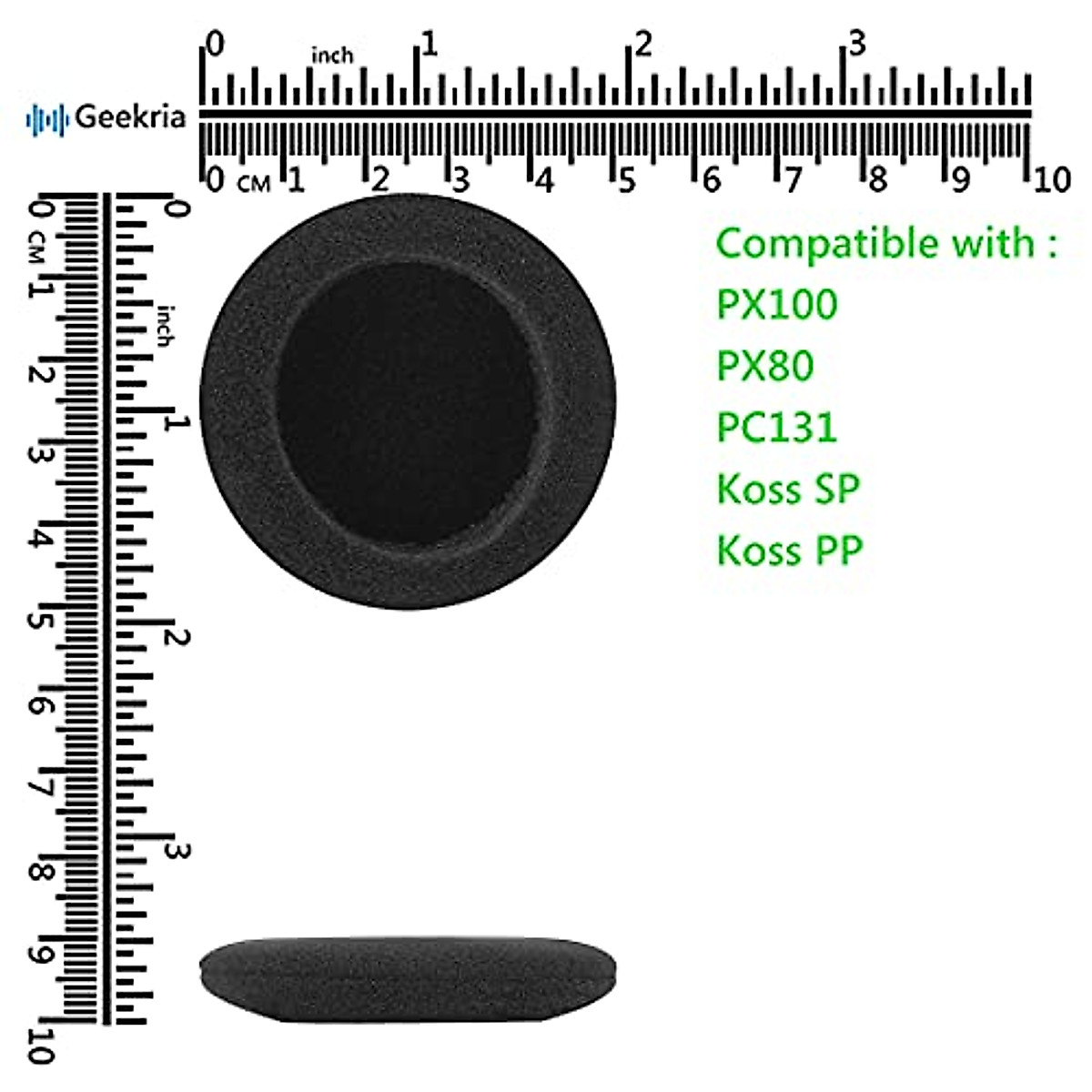 Geekria 5 Pairs QuickFit Foam Replacement Ear Pads for Sennheiser PX100, PX80, PC131, Koss SP, Koss PP Headphones Earpads, Headset Ear Cushion Repair Parts (Black)