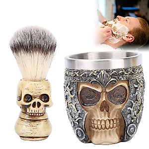 Dioche Men's Beard Shaving Set, Stainless Steel Shaving Bowl and Brush, Hair Shaving Brush and Mug Set for Men, Use for Hair Salon and Household